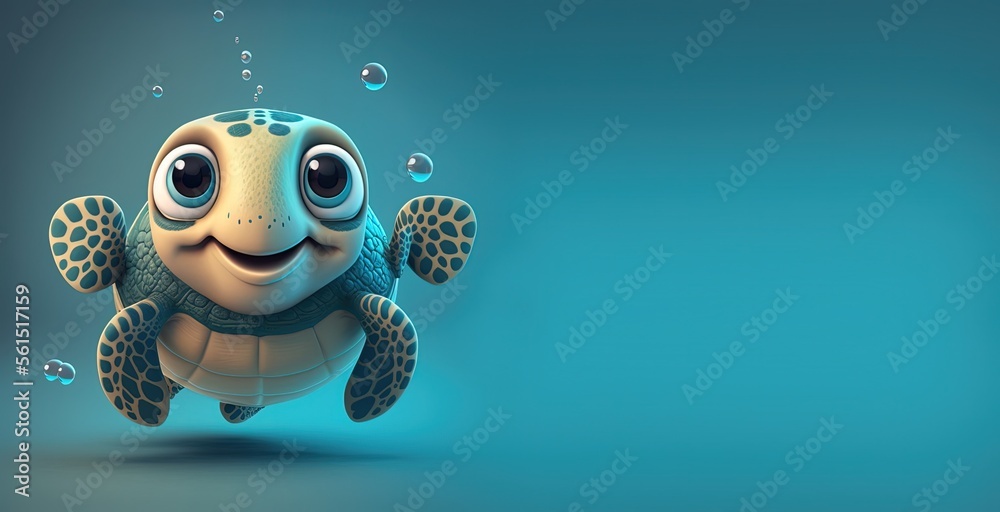 Cute Cartoon Sea Turtle Banner (Generative AI) Stock Illustration ...