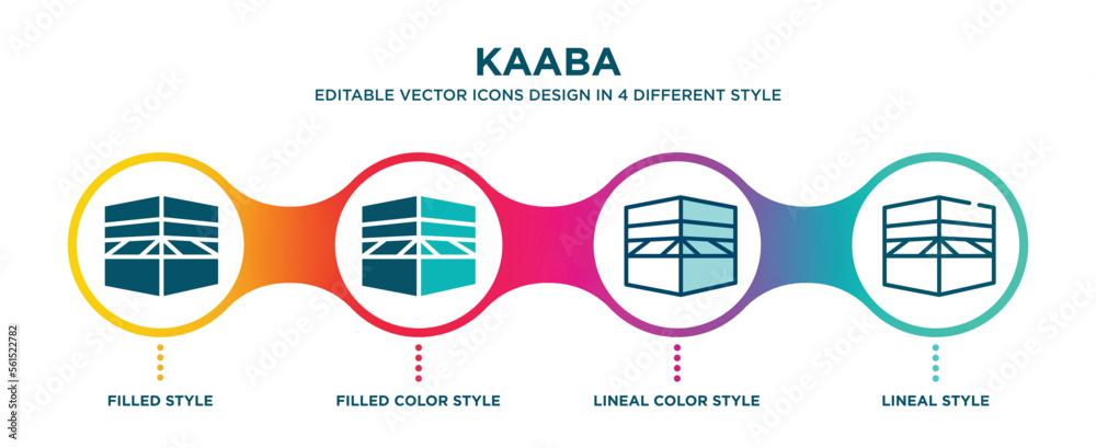 kaaba icon in 4 different styles such as filled, color, glyph, colorful ...