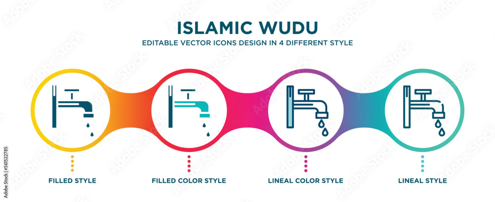 islamic wudu icon in 4 different styles such as filled, color, glyph ...