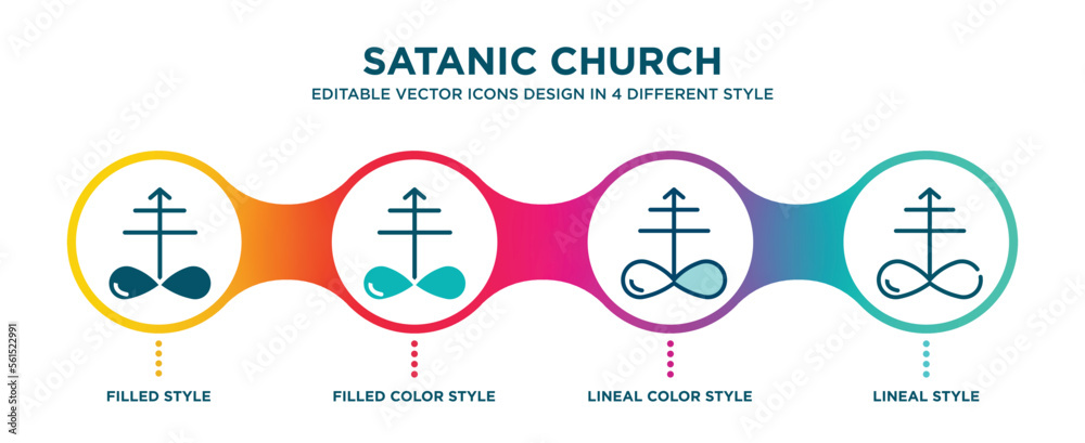satanic church icon in 4 different styles such as filled, color, glyph ...