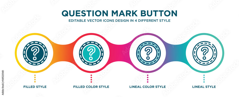 question mark button icon in 4 different styles such as filled, color ...