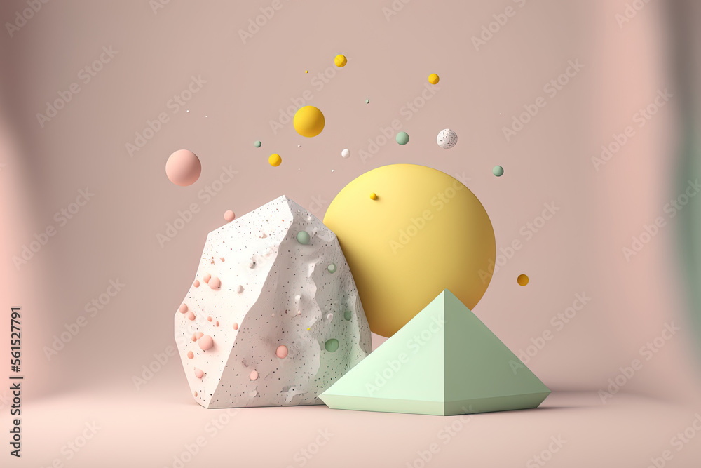 Mockup of a rock particle with an abstract geometric shape background ...