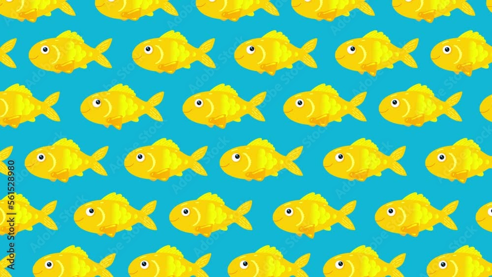 Fish cartoon golden yellow character pattern wallpaper on blue ...