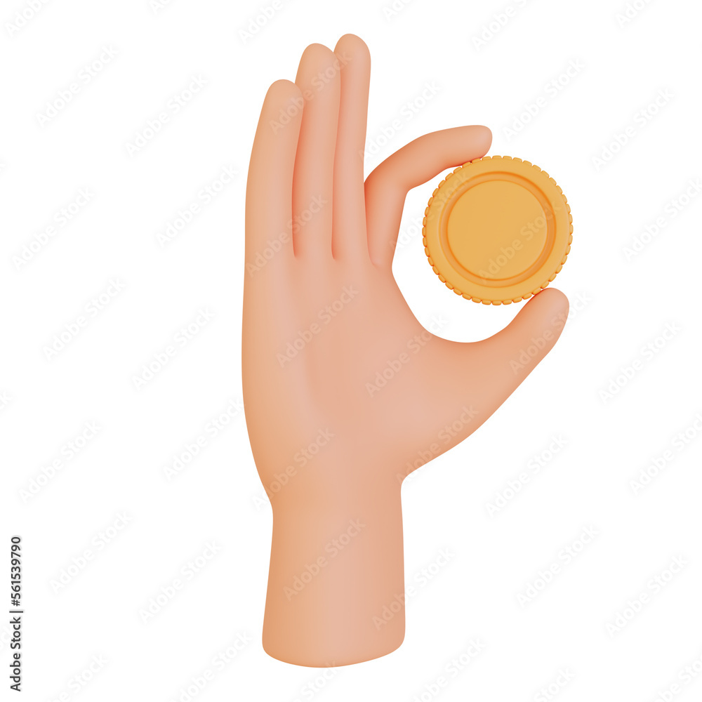 Cartoon hand holding coin isolated on white background with clipping ...
