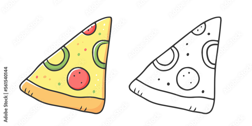 Pizza coloring book with an example of coloring for children. Coloring ...