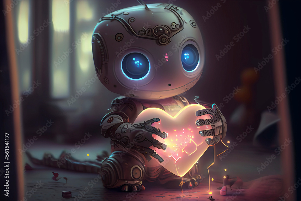 Chibi Robotic Love: Cute Anime Robots Holding Valentine's Hearts in ...