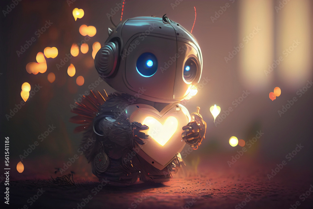 Chibi Robotic Love: Cute Anime Robots Holding Valentine's Hearts in ...