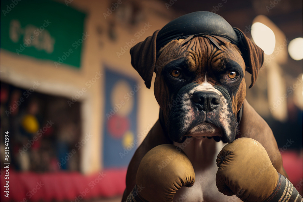 dog boxer in boxing gloves, realistic illustration of a sportsman dog ...