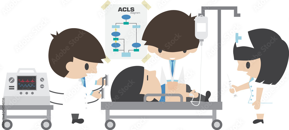 CPR ( Cardiopulmonary Resuscitation ) in emergency room . Medical team ...