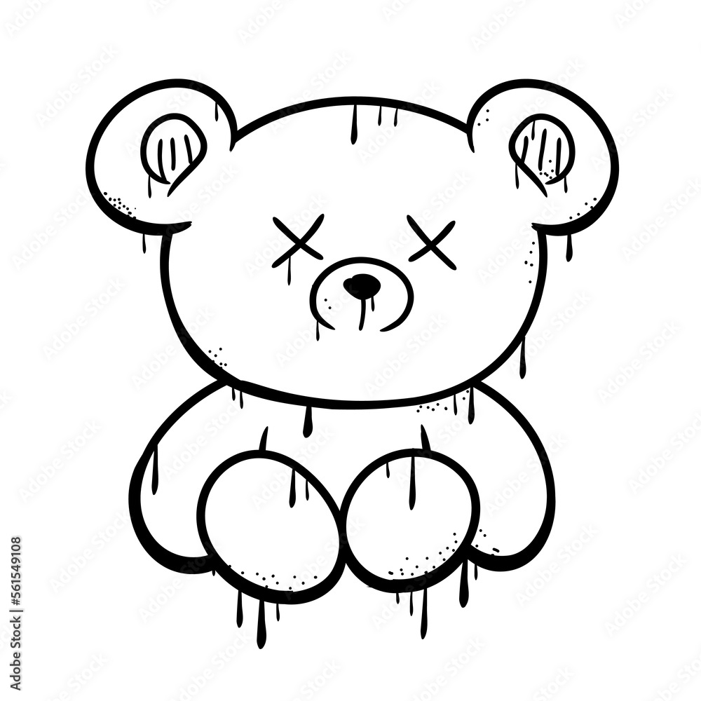 Dead bear toy print for t-shirt. Vector cartoon graffiti style logo ...