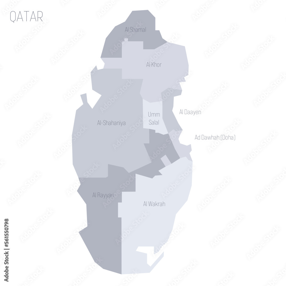 Qatar political map of administrative divisions - municipalities. Grey ...