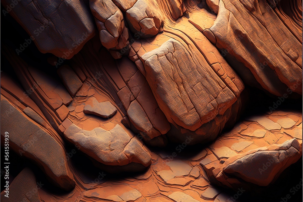a close up of a rock formation with a red background and a yellow ...