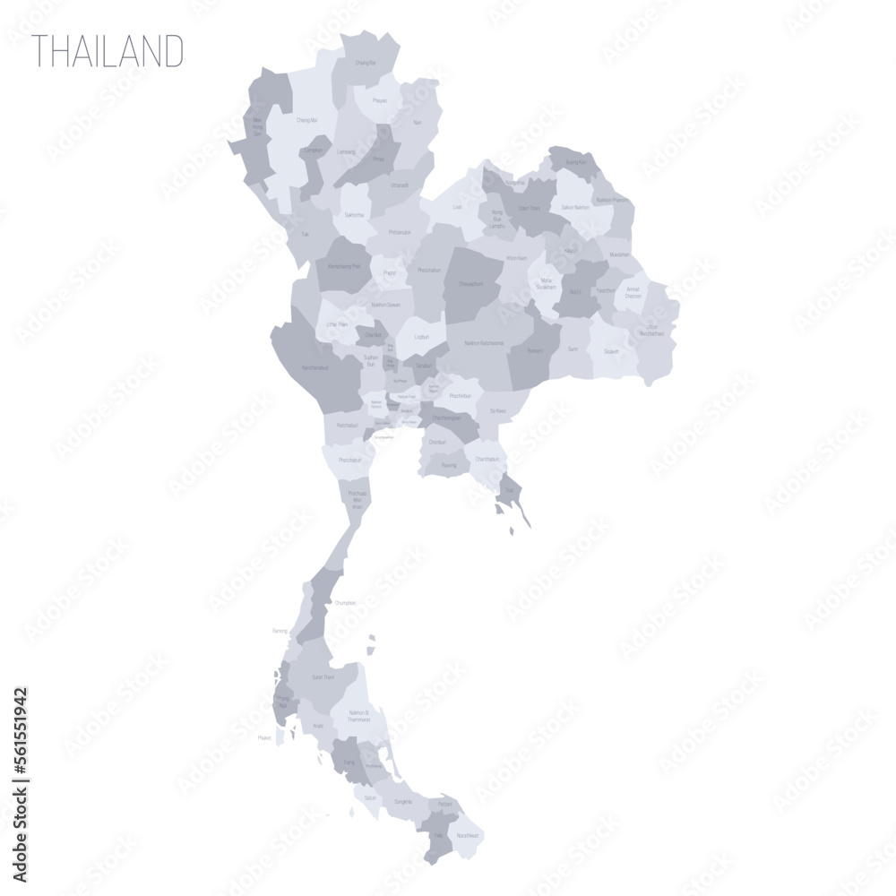 Thailand political map of administrative divisions - provinces. Grey ...