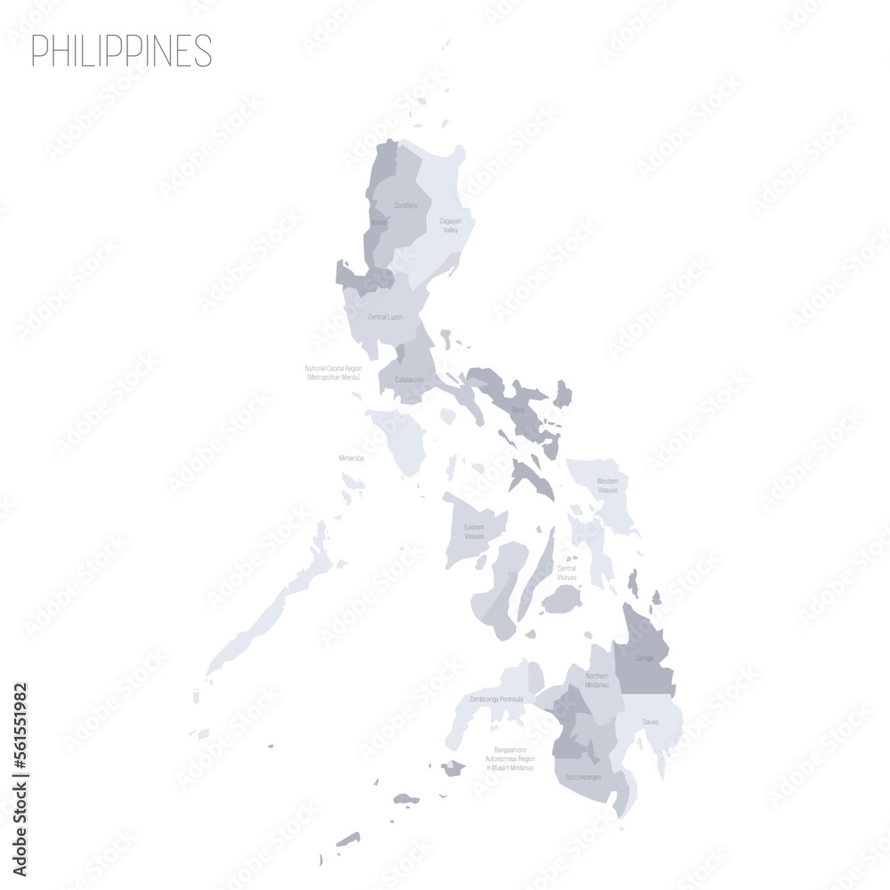 Philippines political map of administrative divisions - regions. Grey ...