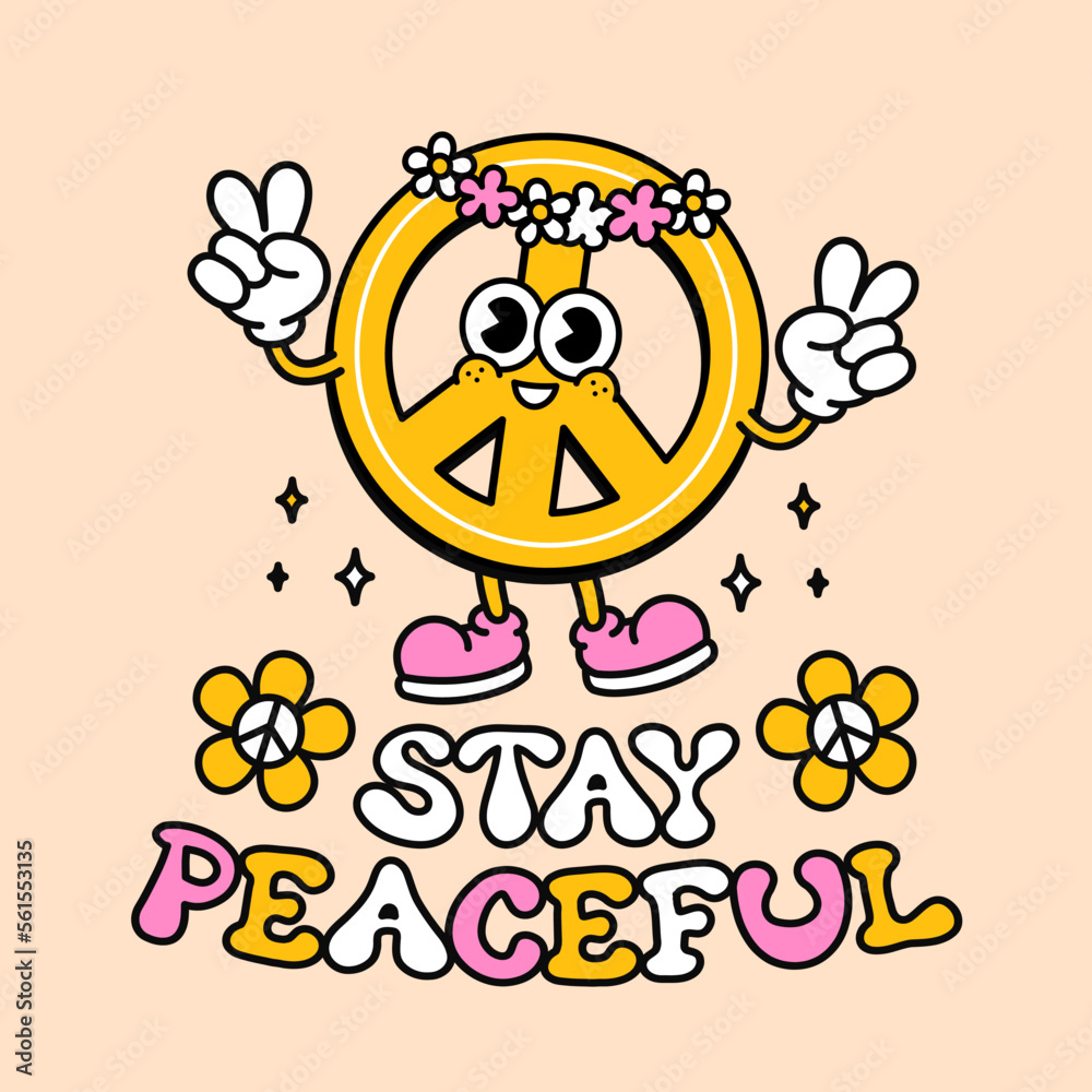 Cute funny peace sign t-shirt print design. Vector retro vintage ...