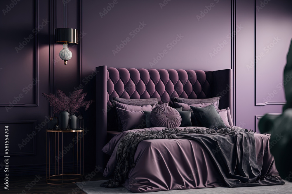Luxury plum violet colors in the interior design room. Lilac pastel ...