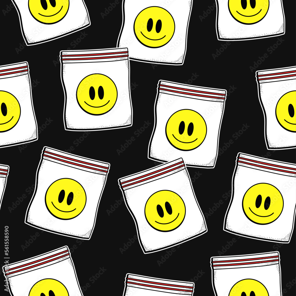 Smile face in plastic zip bag. Vector hand drawn doodle line cartoon ...