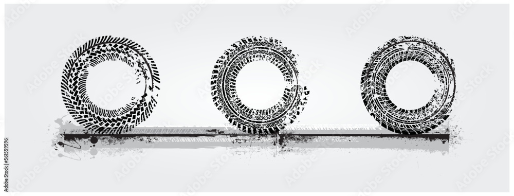 Auto tire grunge track circle frames set. vehicle wheel tyre pattern ...