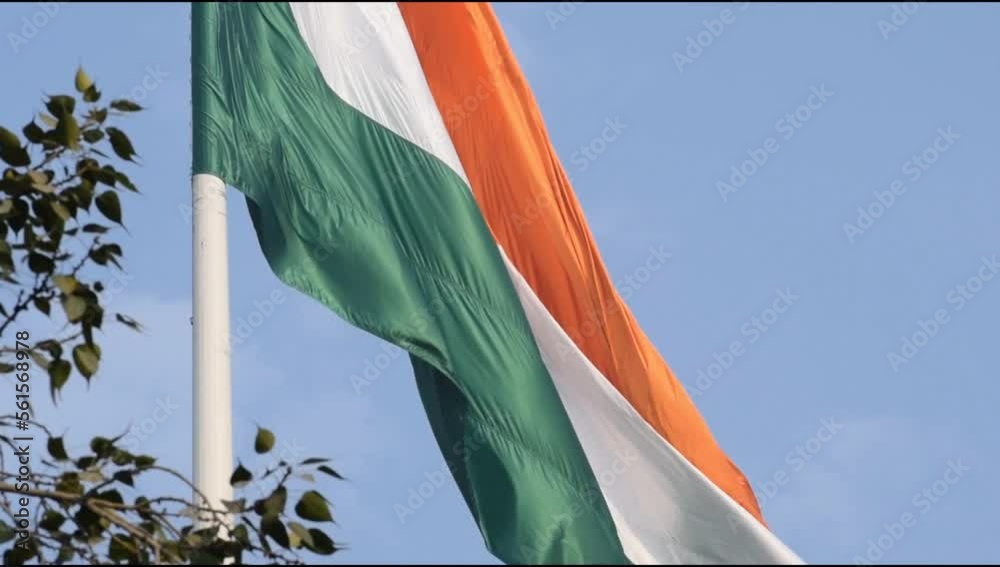 India flag flying high at Connaught Place with pride in blue sky, India ...