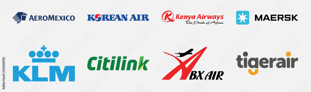 Transport brands logos collection. AeroMexico, Tigerair, Maersk ...