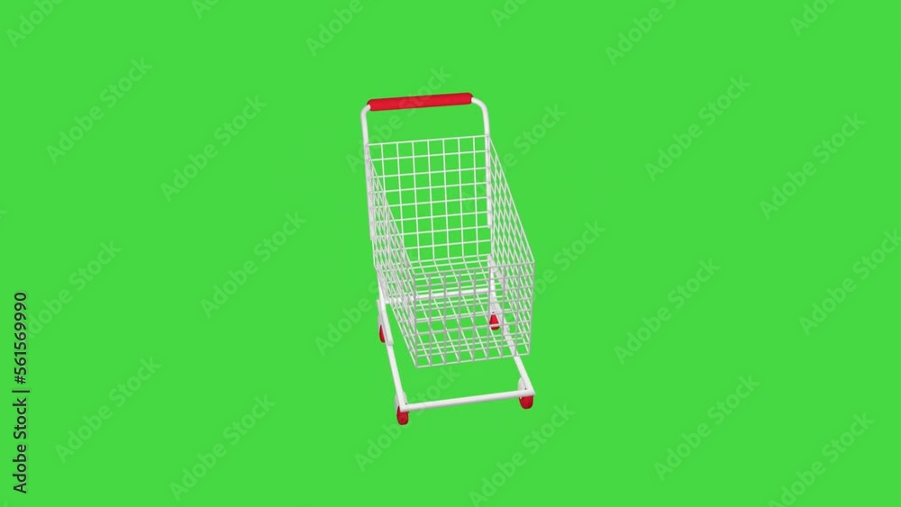 White Shopping Cart on a green screen , rotation. Concept for online ...