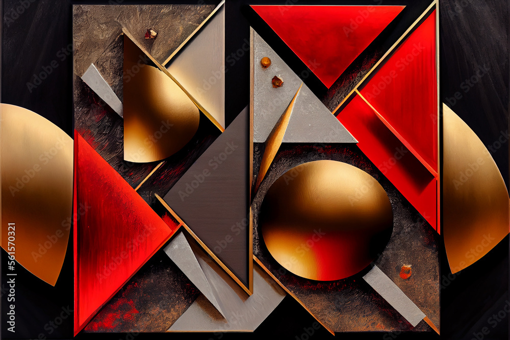 abstract background with golden, red and gray geometric shapes with ...