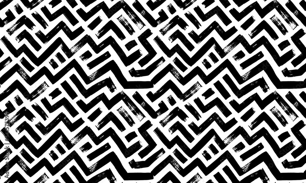 Zigzag Chevron Grunge Seamless Pattern Brush Drawn Vector Geometric Wallpaper Abstract Zig Zag