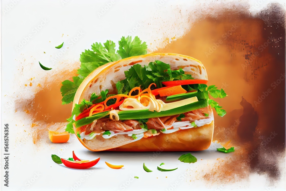 Generative AI illustration of banh mi vietnam bread, food, studio ...