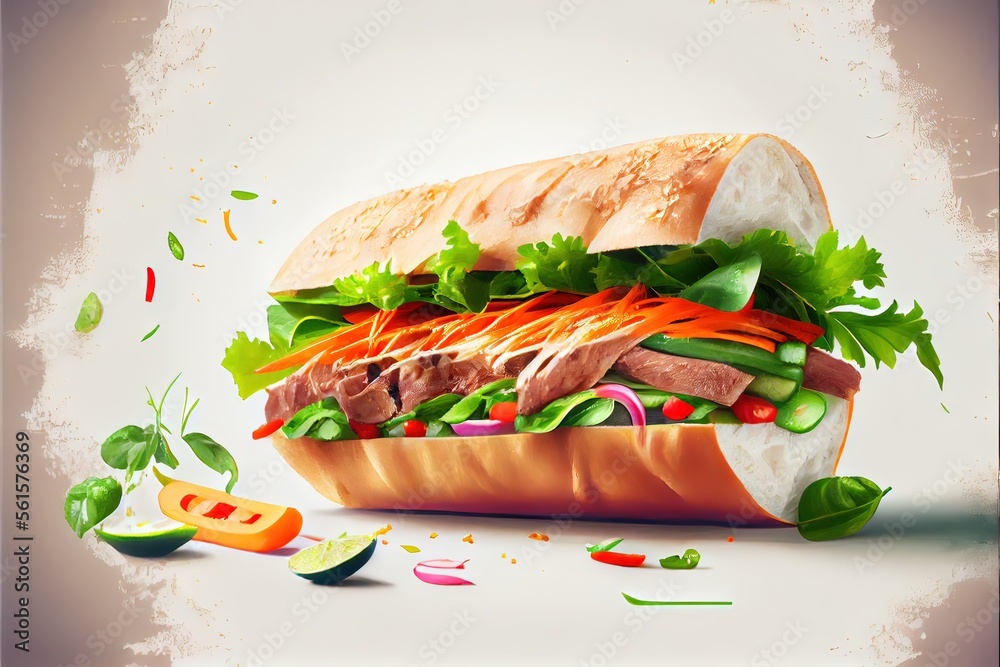 Generative AI illustration of banh mi vietnam bread, food, studio ...