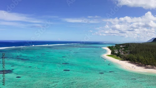 Turquoise clean lagoons protected by coral reefs of Le Morne peninsula ...