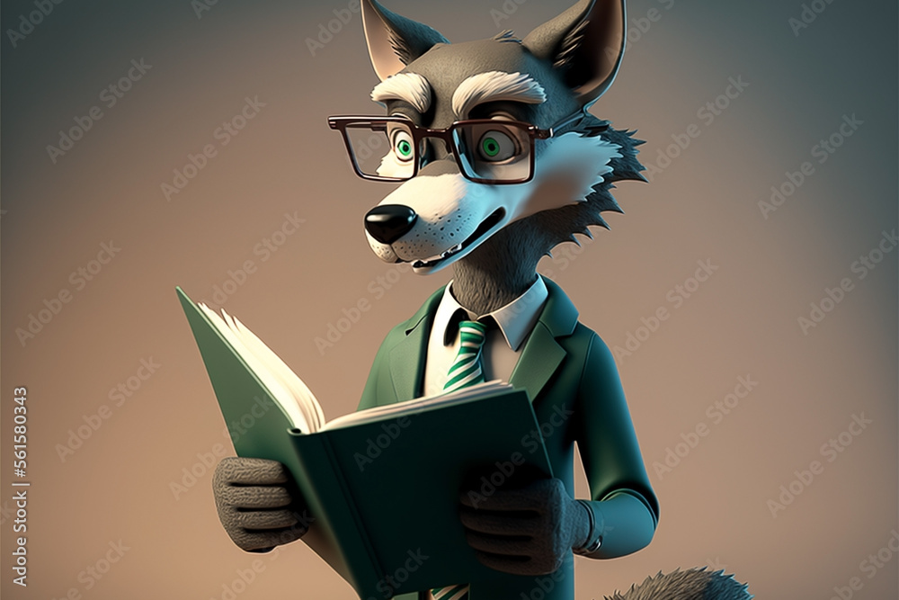 wolf 3d character using glasses.Generative AI Stock Photo | Adobe Stock