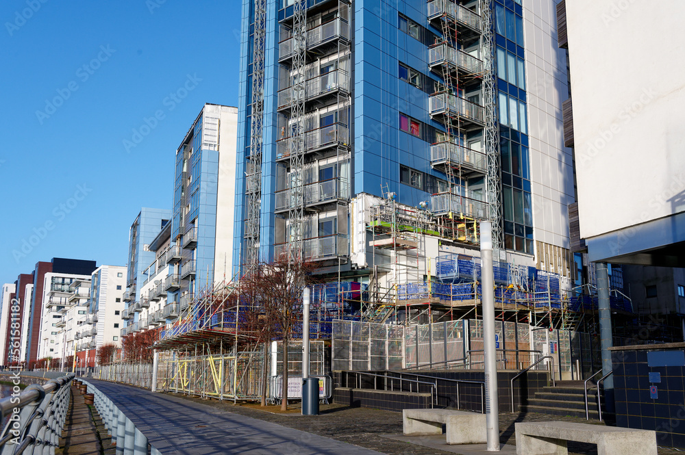 High rise residential building of flats with cladding being replaced ...