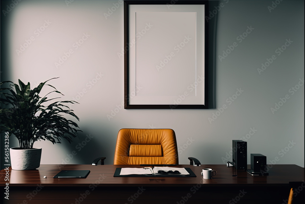 Empty frame mock-up on office wall diploma degree certificate ...