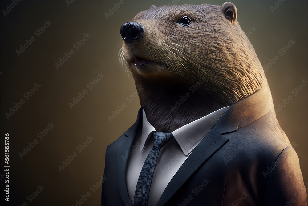 portrait of a beaver dressed in a formal business suit, generative ai ...