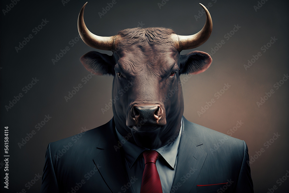 Portrait of a bull dressed in a formal business suit, generative ai ...