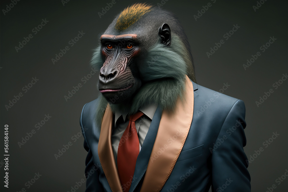 Portrait of a baboon dressed in a formal business suit, generative ai ...