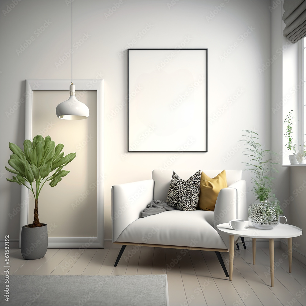 Mock up frame in home interior background, neutral room with modern ...