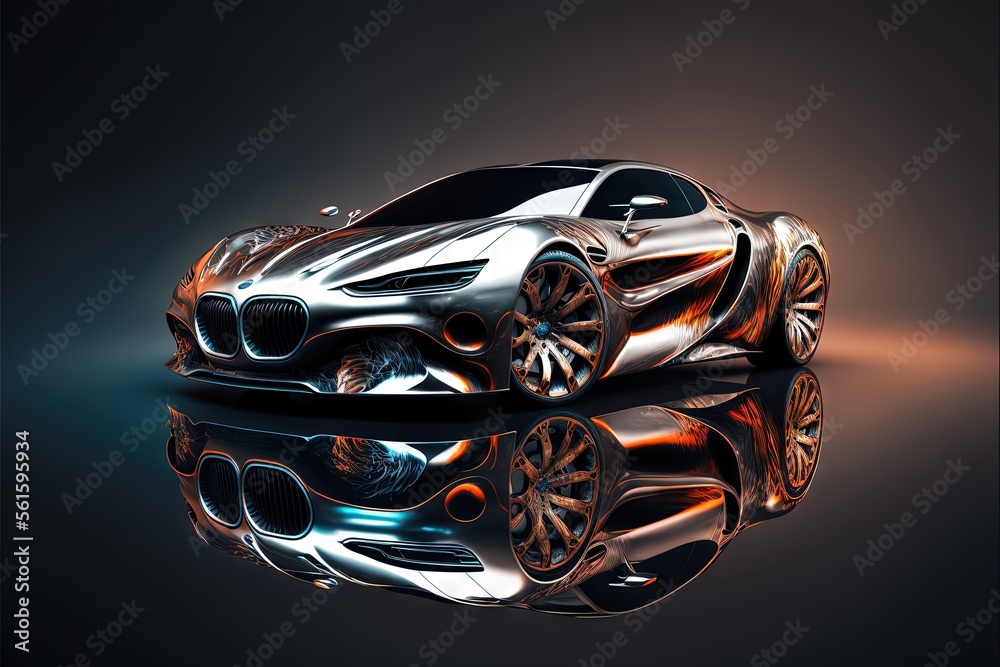a futuristic car is shown in this image with a reflective surface and a ...