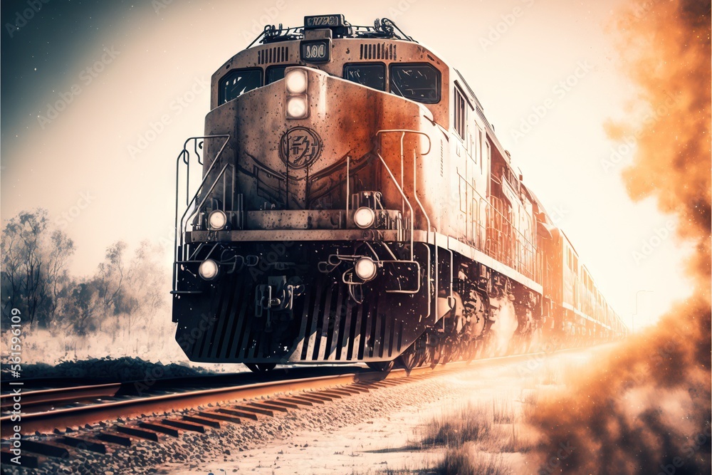 a train is traveling down the tracks in the foggy day time, with smoke ...