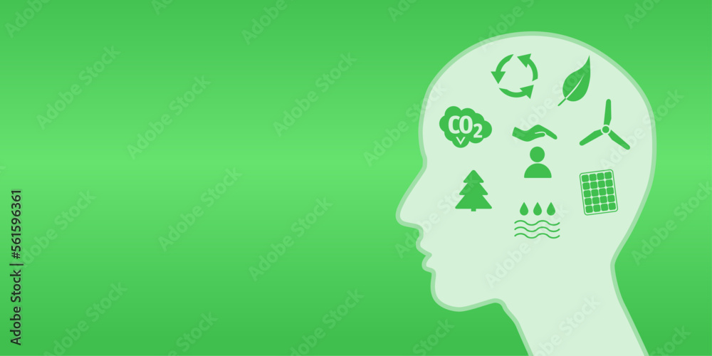 Environmental protection and green thinking in head as svg graphic ...