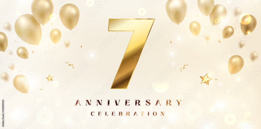 7th Anniversary celebration background. 3D Golden numbers with bent ...