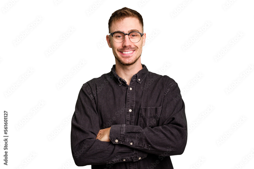 Young caucasian man cut out isolated who feels confident, crossing arms ...