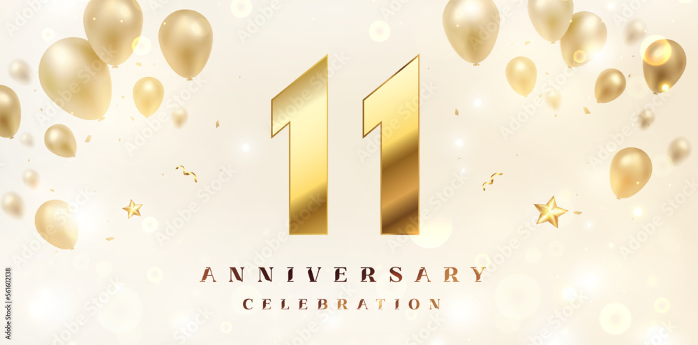 11th Anniversary celebration background. 3D Golden numbers with bent ...