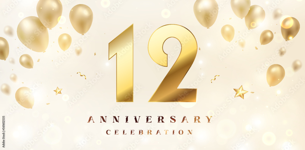 12th Anniversary celebration background. 3D Golden numbers with bent ...