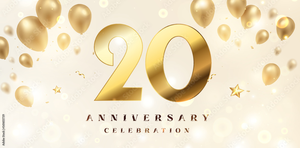 20th Anniversary celebration background. 3D Golden numbers with bent ...