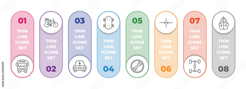 transport collection. infographic element with outline icons and 8 step ...