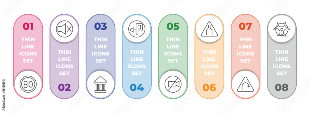 traffic signs infographic element with outline icons and 8 step or ...