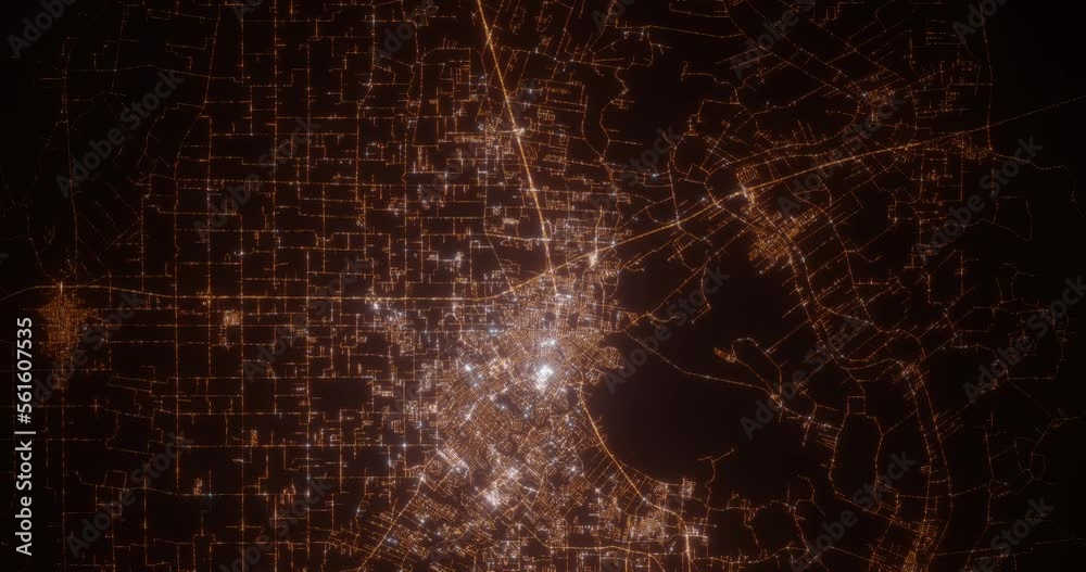 Lafayette (Louisiana, USA) aerial view at night. Top view on modern ...
