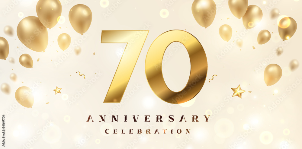 70th Anniversary celebration background. 3D Golden numbers with bent ...