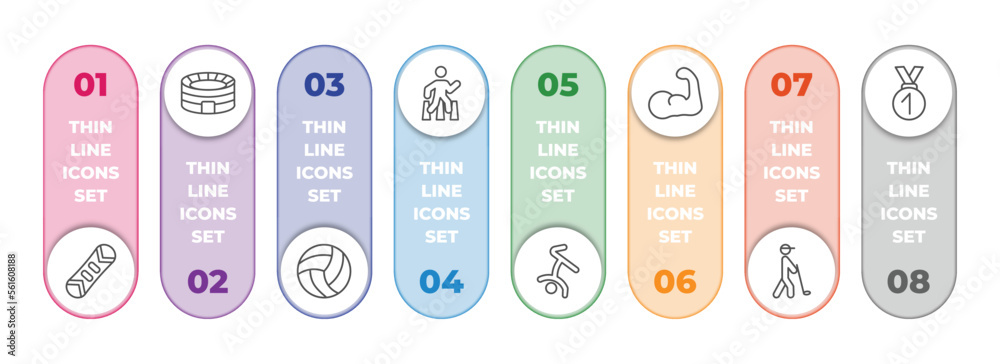 sports infographic element with outline icons and 8 step or option ...
